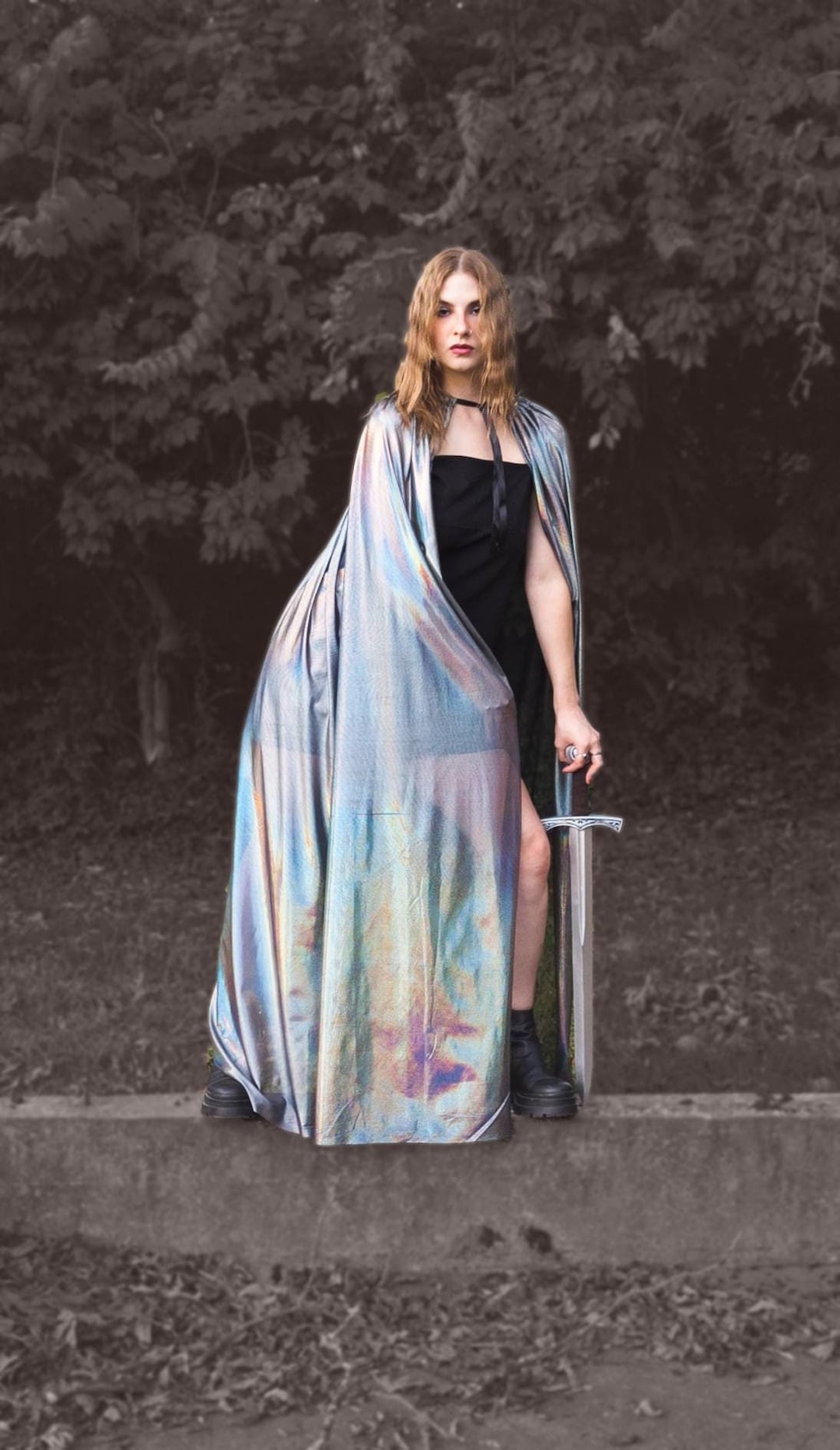 Holographic Mesh Cape Adult Medieval Cosplay Liquid Metal Cloak ...