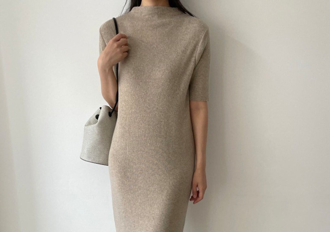 High Neck Cashmere and Fine Wool Knit Long Dress Minimal Wool - Etsy