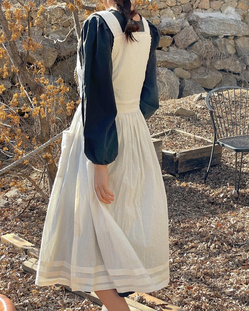 Apron Cotton Dress, Pure Cotton Apron Dress, Ivory White Apron Dress ...
