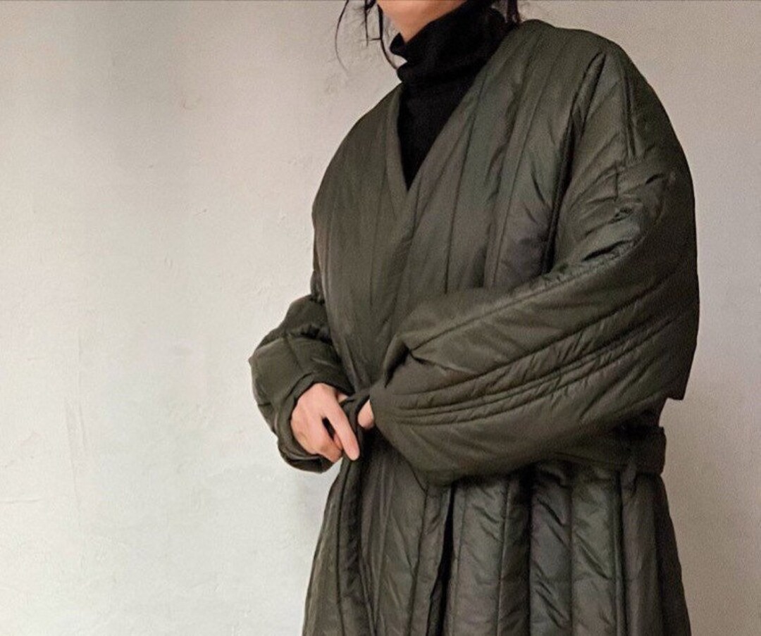 Quilted 4once Padded Long Jacket, Army Green Long Padded Jacket, Black ...