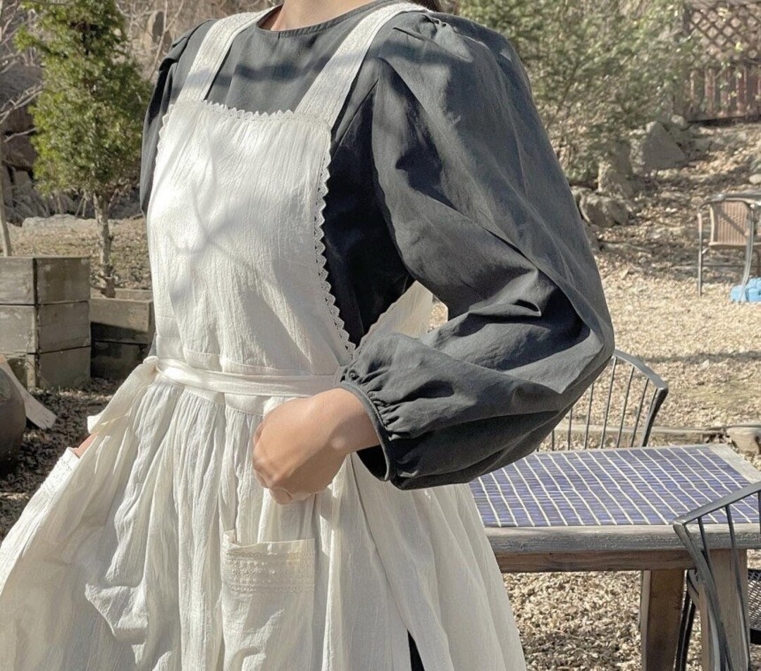 Apron Cotton Dress, Pure Cotton Apron Dress, Ivory White Apron Dress ...