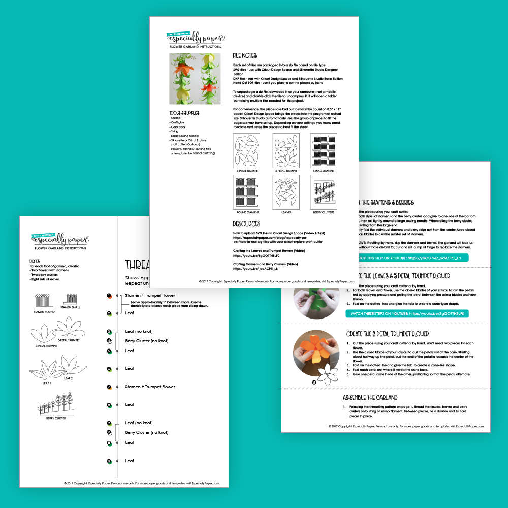 Paper Flower Garland Template for Silhouette Cricut Explore | Etsy