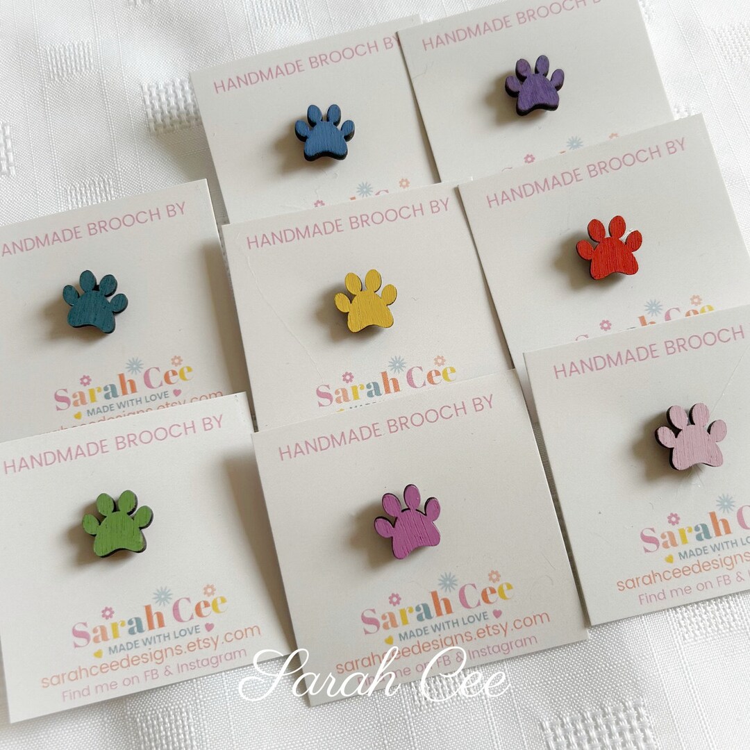 Hand-painted Paw Print Pin Brooch, Wooden Brooch, Paw Brooch, Pin ...