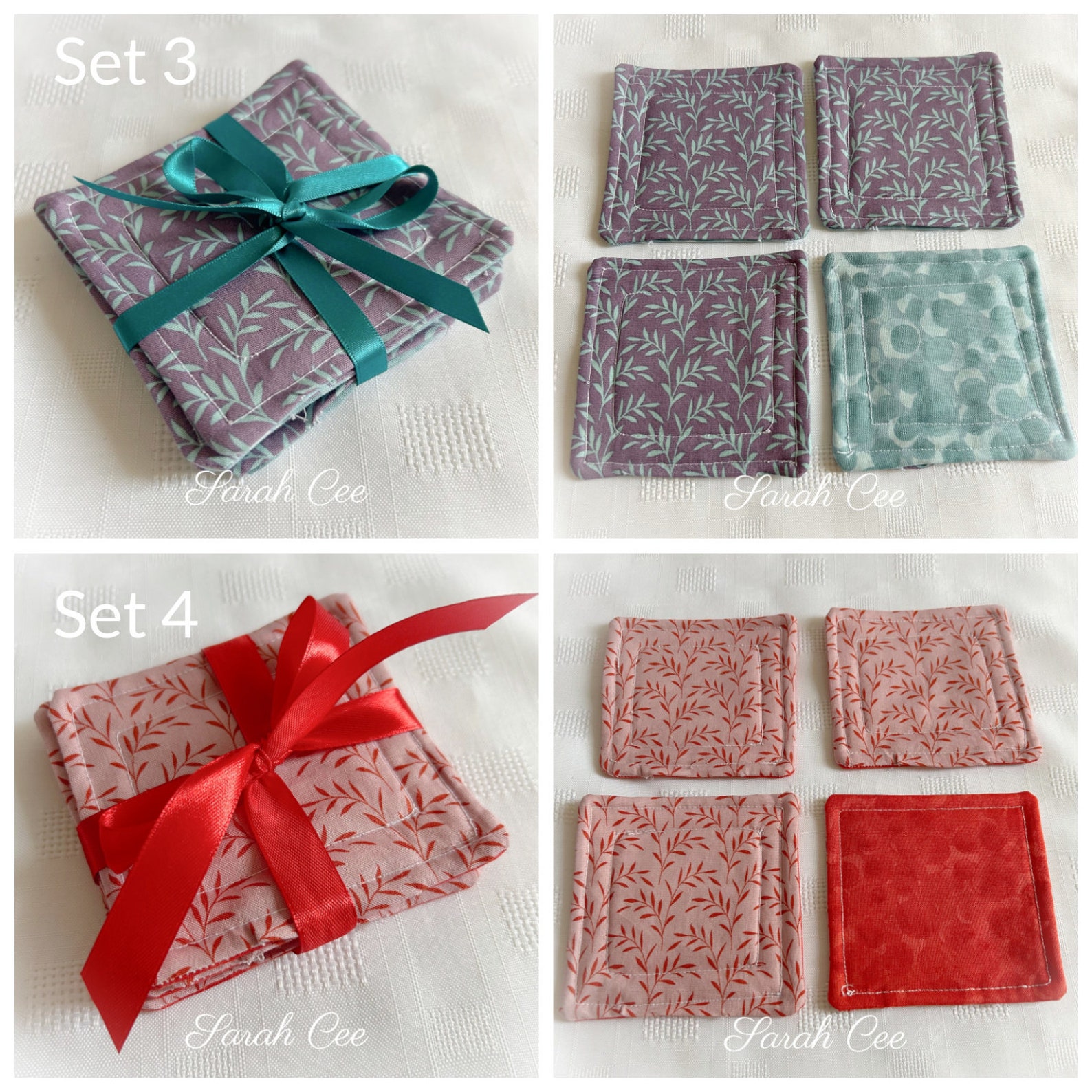 Handmade Reversible Fabric Coasters: Quilted Set of 4 - Etsy