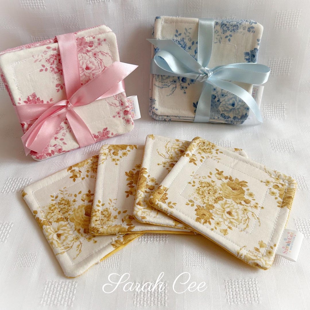 Set of 4 Pretty Fabric Coasters, Fabric Coasters, Quilted Coasters ...
