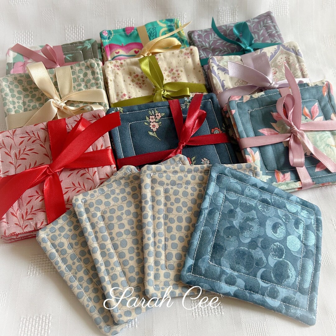 Handmade Reversible Fabric Coasters: Quilted Set of 4 - Etsy