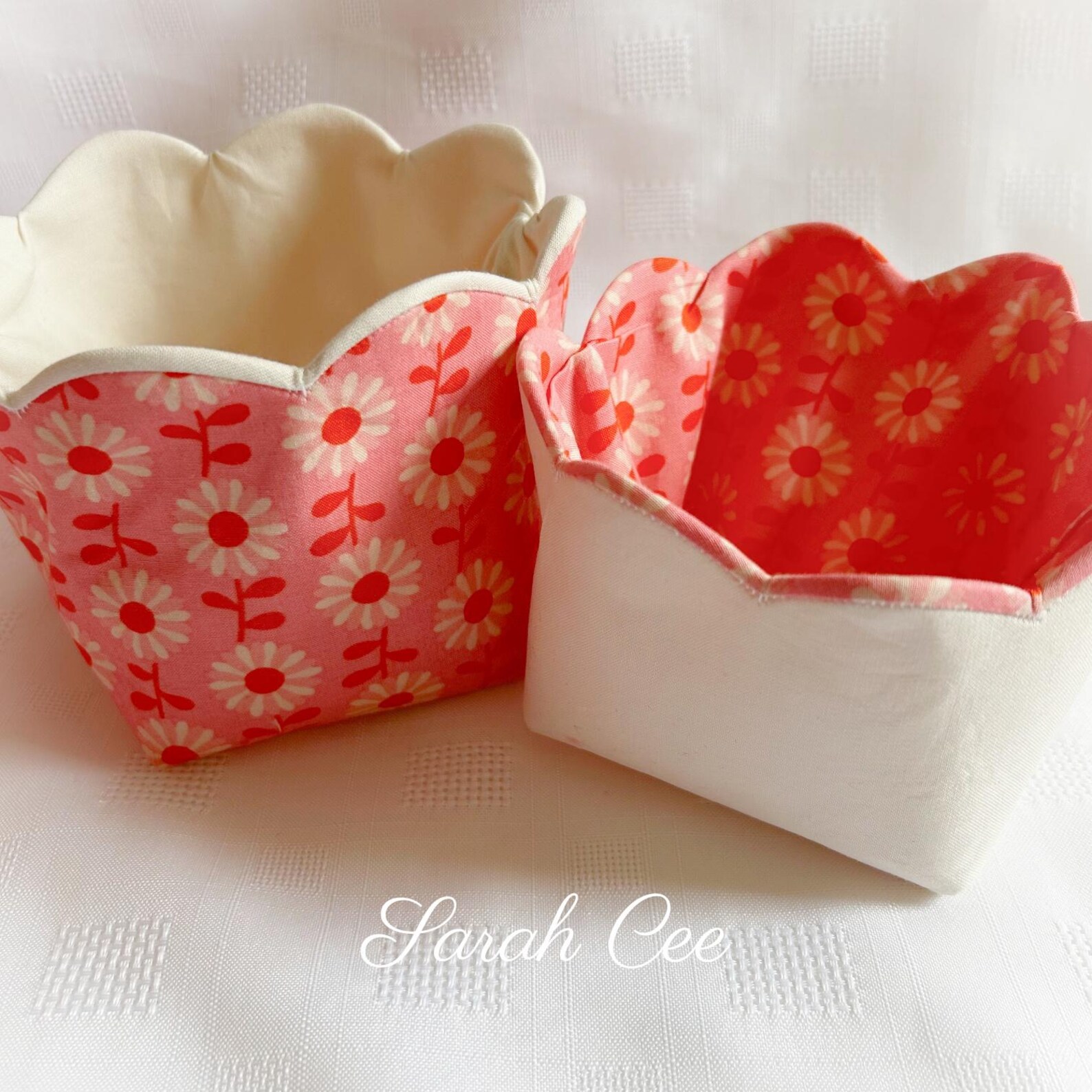 Pair of Scalloped Fabric Baskets: Wax Melt & Home Storage - Etsy
