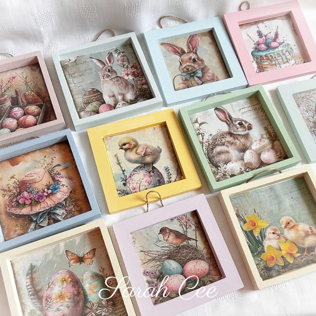 Vintage Style Easter Picture & Frame, Easter Tray Decor, Easter ...