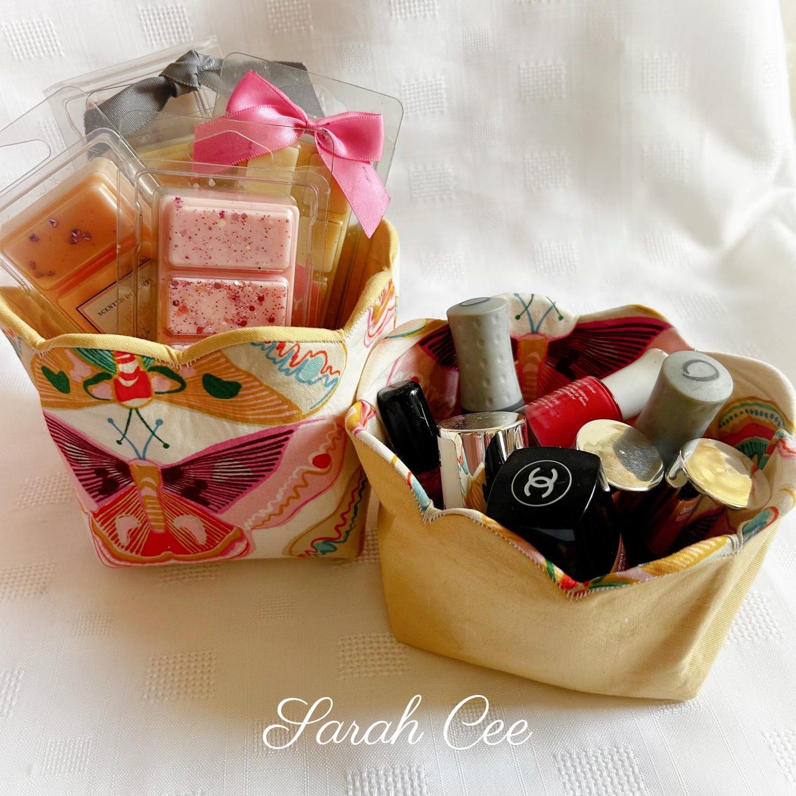 Pair of Scalloped Fabric Baskets: Wax Melt & Home Storage - Etsy