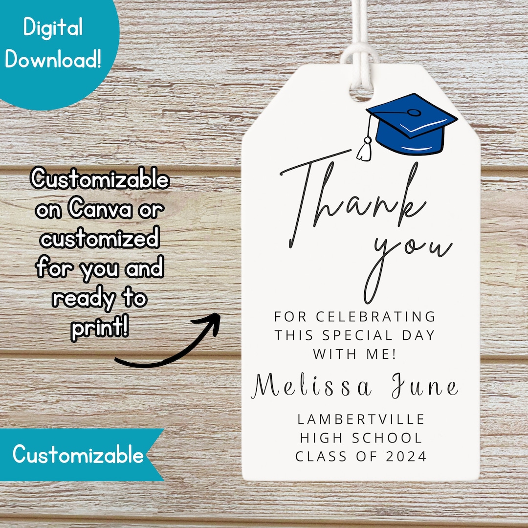 Graduation Thank You Tag, Graduation Favor, High School Graduation Tag ...
