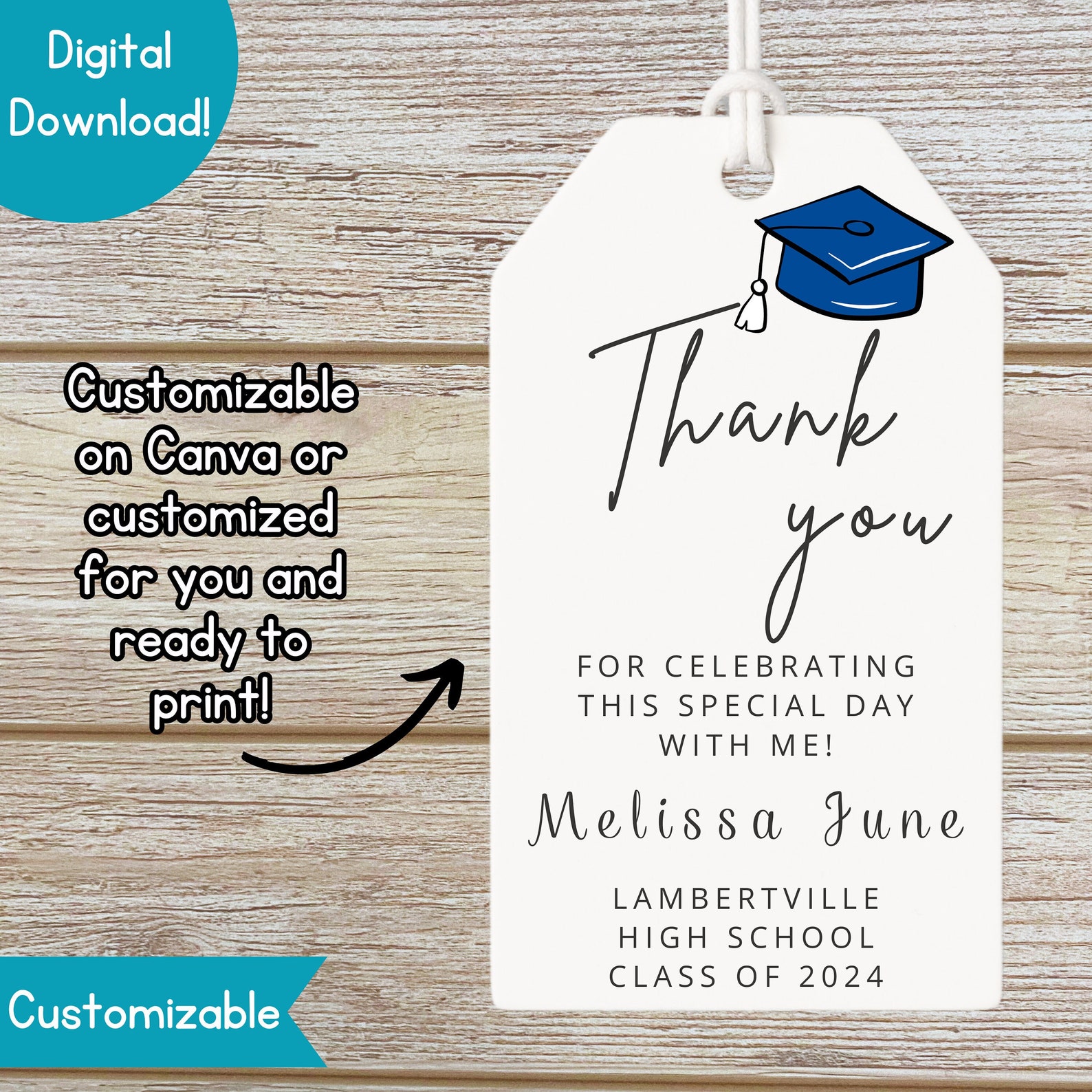 Graduation Thank You Tag, Graduation Favor, High School Graduation Tag ...