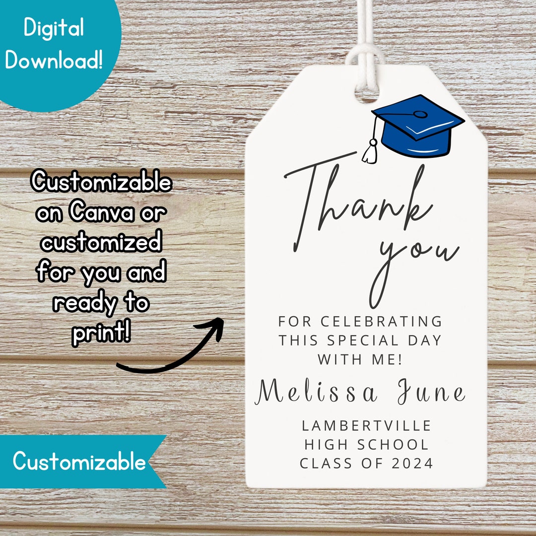 Graduation Thank You Tag, Graduation Favor, High School Graduation Tag ...
