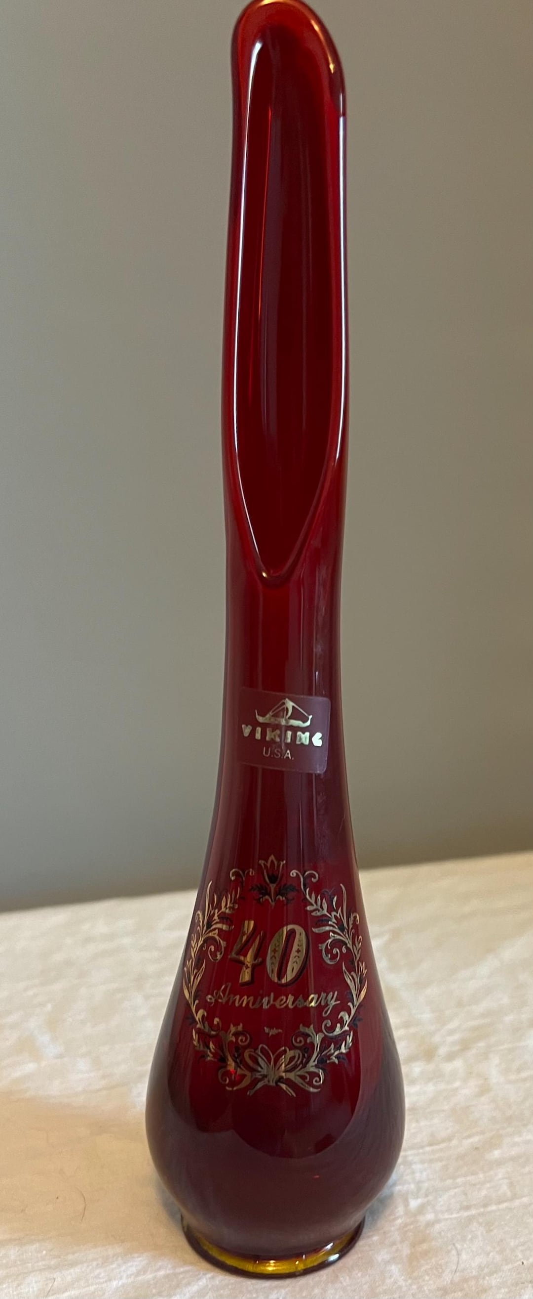 Vintage Viking Ruby Red 10” 40th Anniversary Commemorative Swung Vase ...