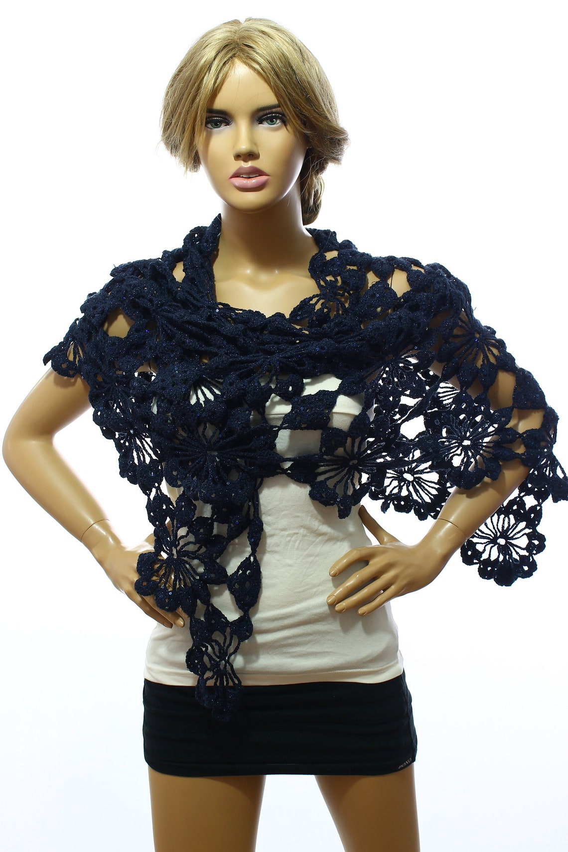 Crochet Navy Wedding Shawlmohair Wool Bridal Shawlwedding | Etsy