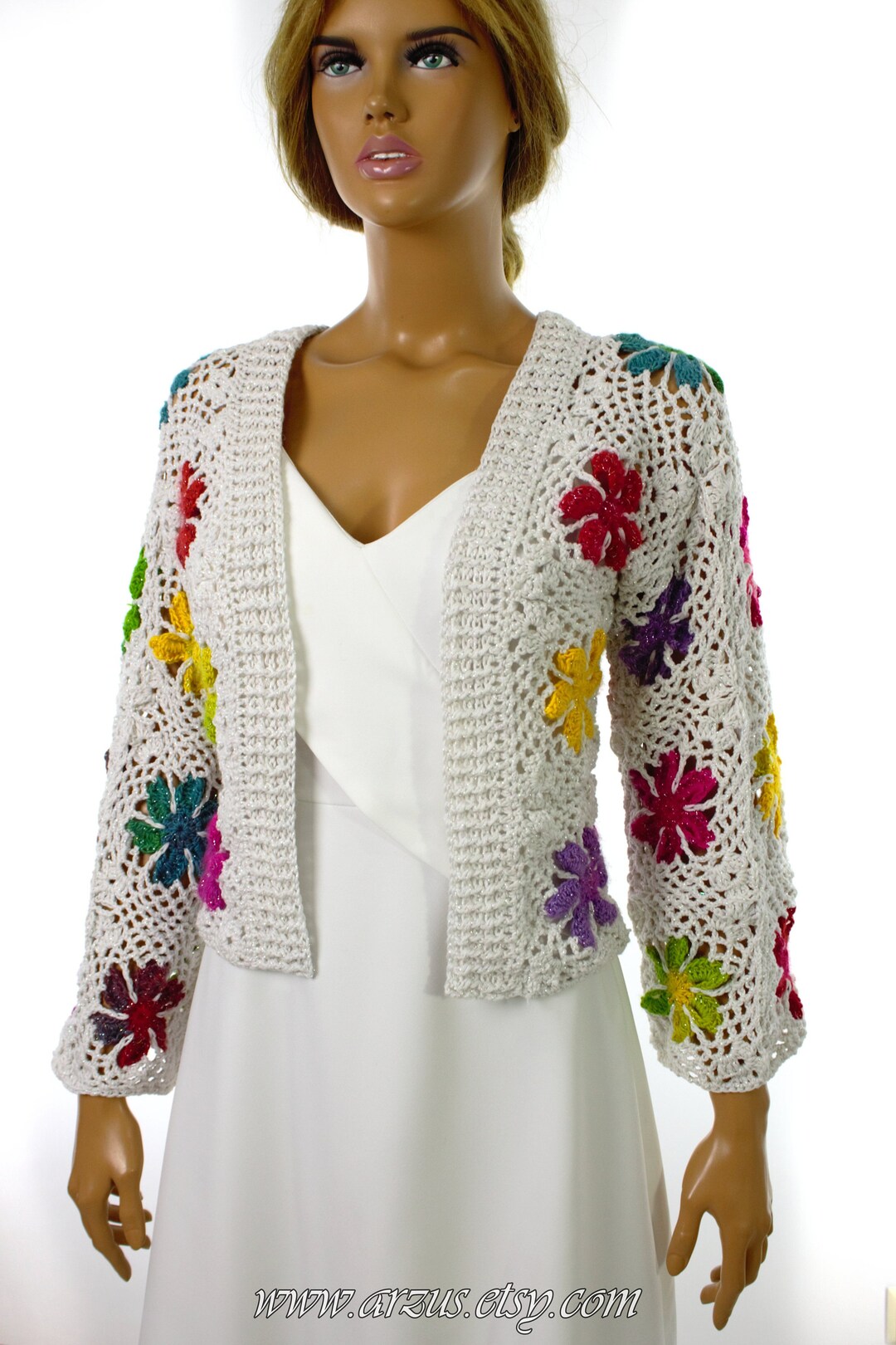 Flower Crochet Off-white Cotton Women Jacket, Coat, Overcoat Best for ...