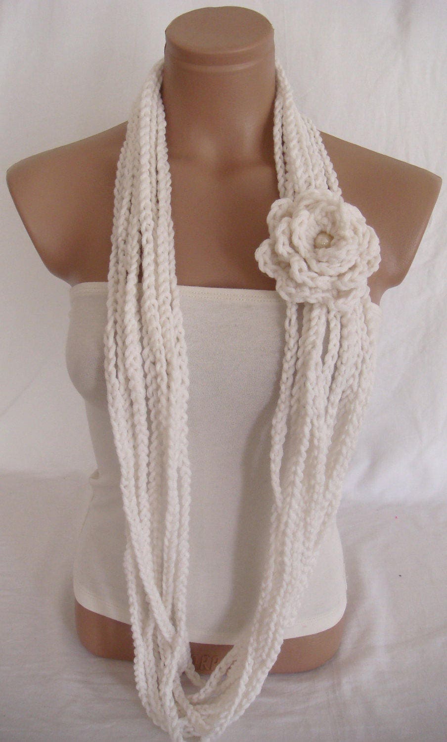 Crocheted Scarf, Infinity Rope Scarf, Chain Scarf Fall Winter Accessory ...