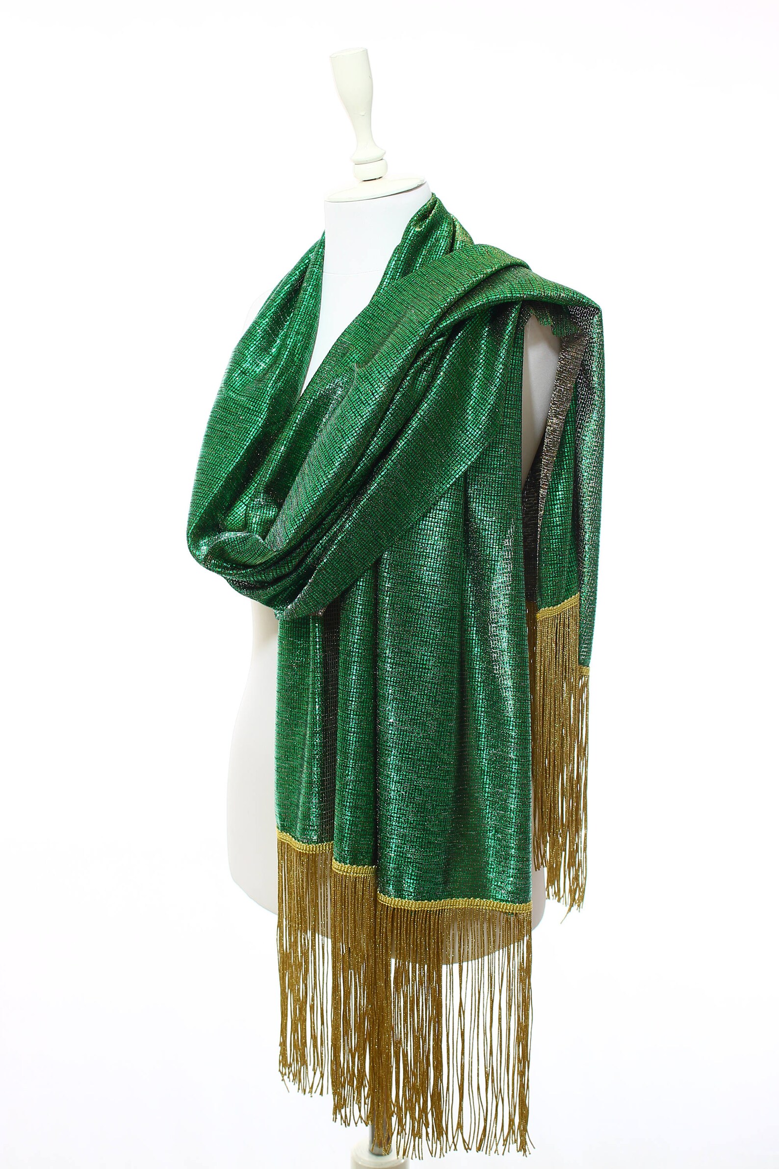 Gold Fringed Green Wedding Evening Shawl, Bridal Bridesmaid Accessories ...