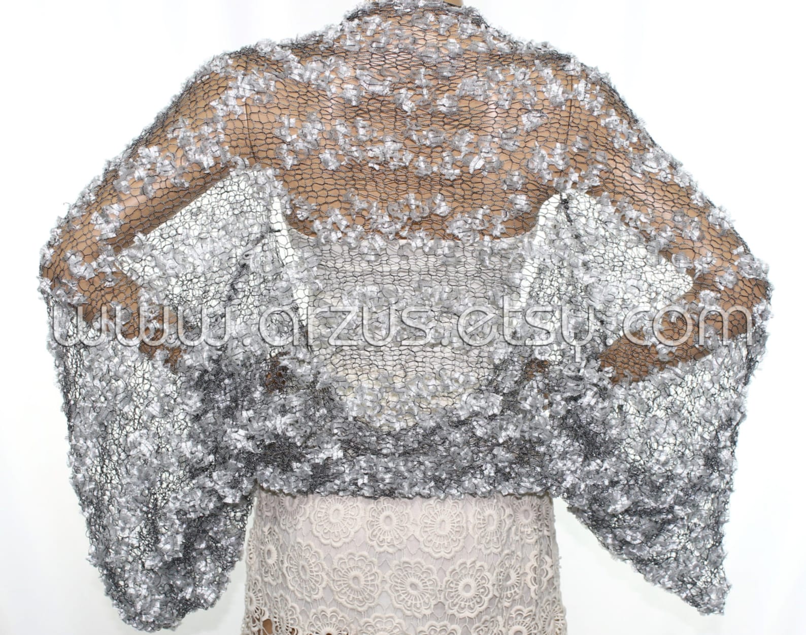 Wedding Shrug Knit Silver Shrug Cover Ups Shawls Wraps Long Sleeve ...