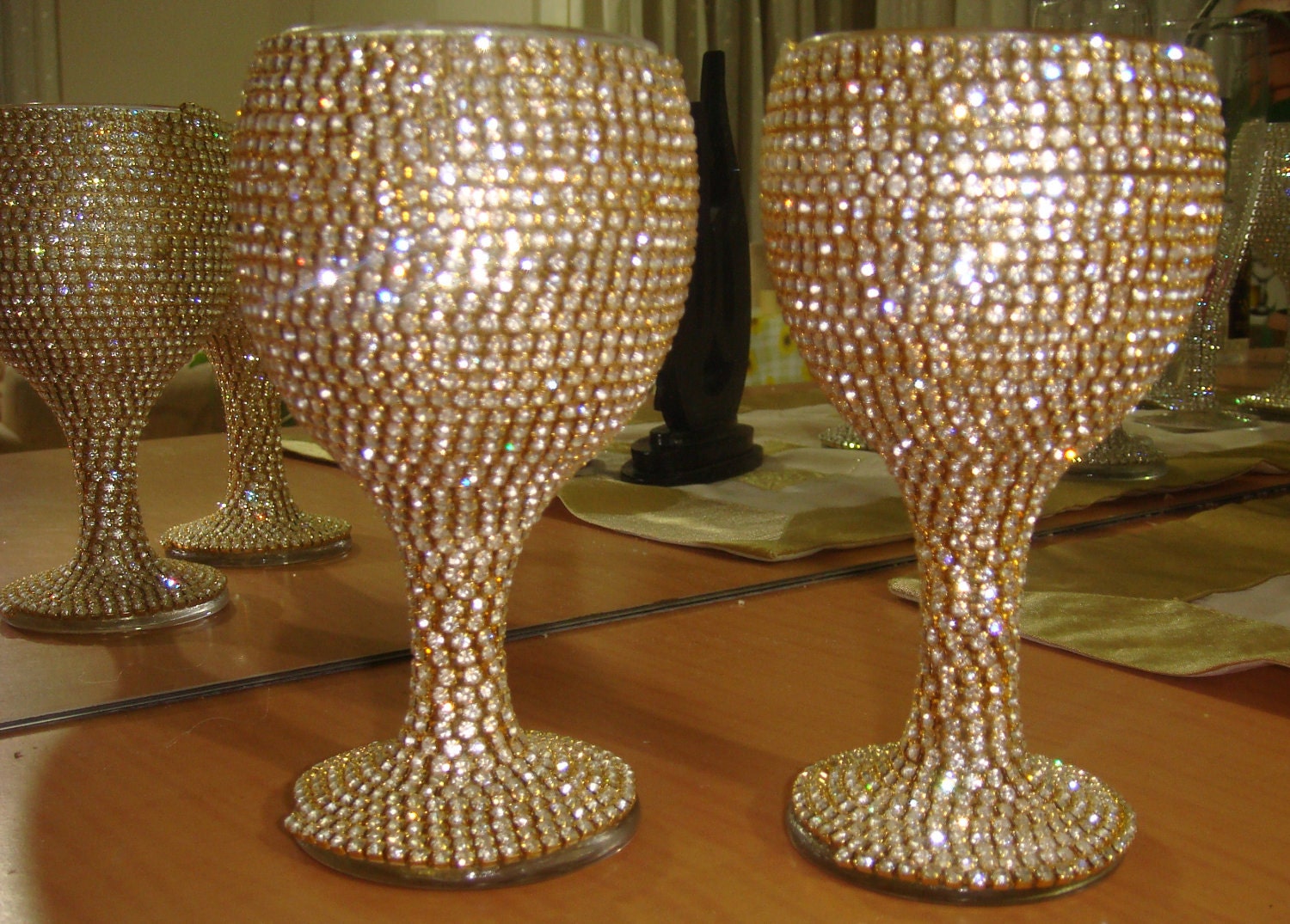 Custom designed handmade pair of golden wine glasses with | Etsy