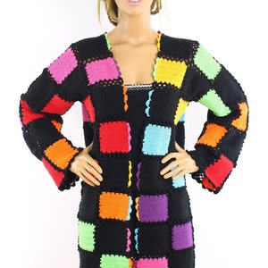Multicolor Hand Crocheted Custom Cotton Check Women Jacket, Coat ...
