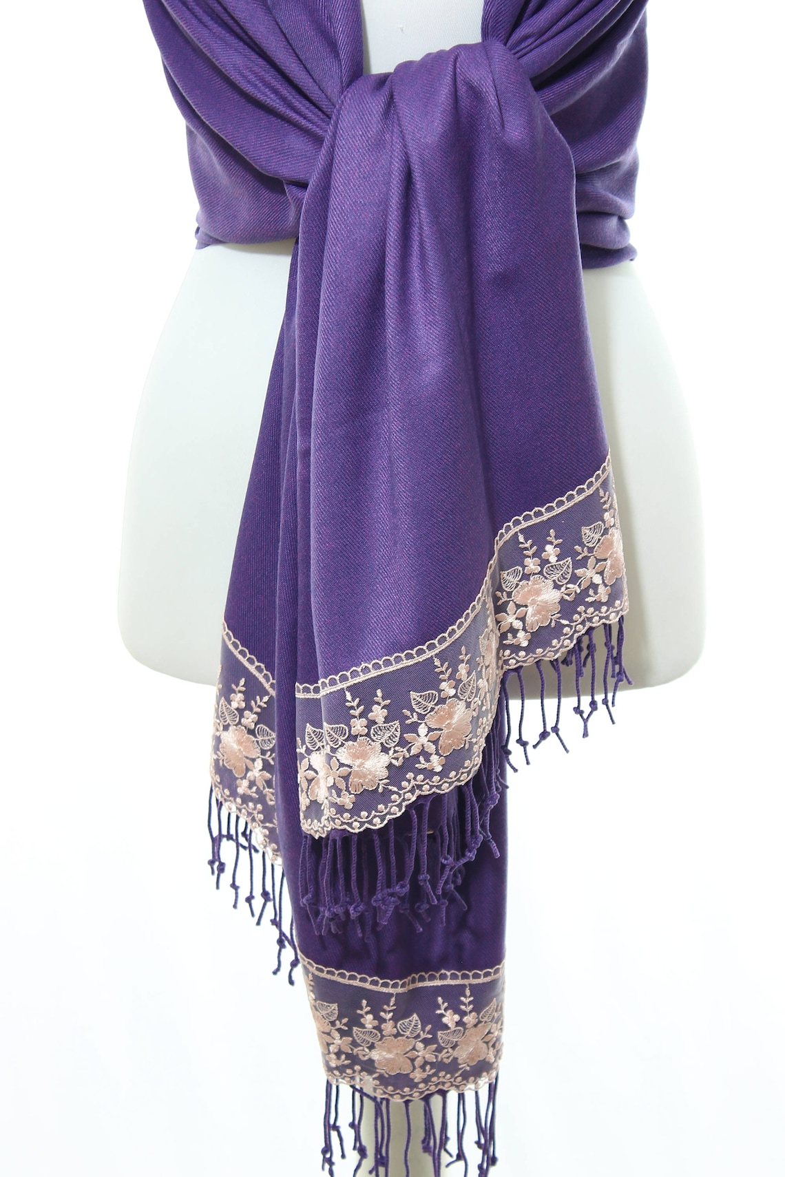 Purple Lace Trim Pashmina Wedding Shawl Bridal | Etsy