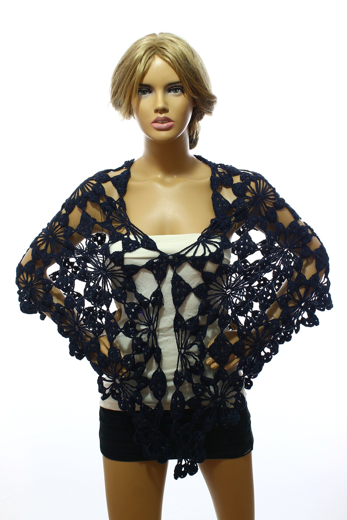 Crochet Navy Wedding Shawlmohair Wool Bridal Shawlwedding | Etsy