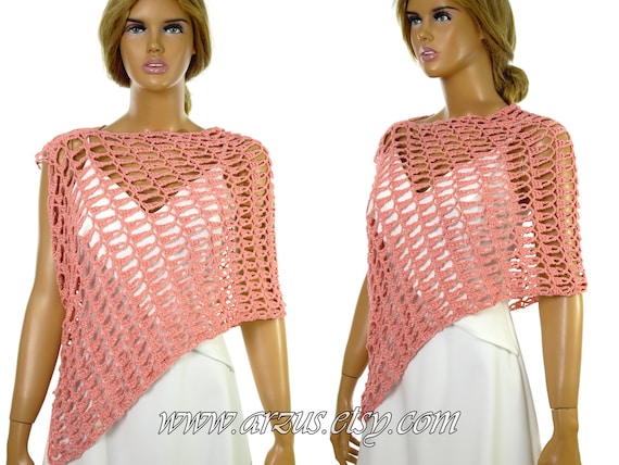 Salmon Crochet Summer Poncho Crochet Poncho Evening Cover | Etsy