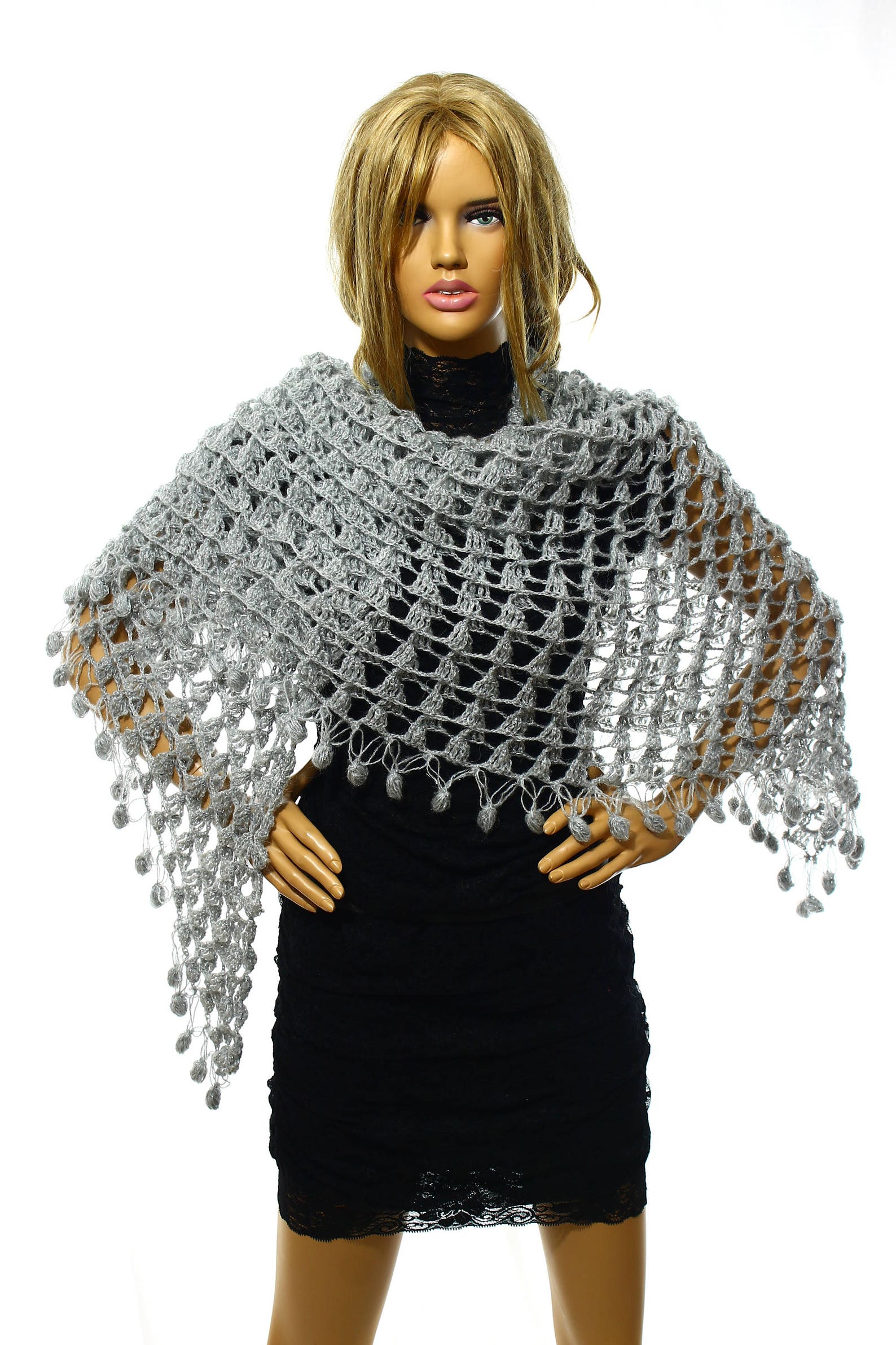 Grey Silver Crochet Wedding Shawl Bridal Shawl Wrap Bridal Wedding ...
