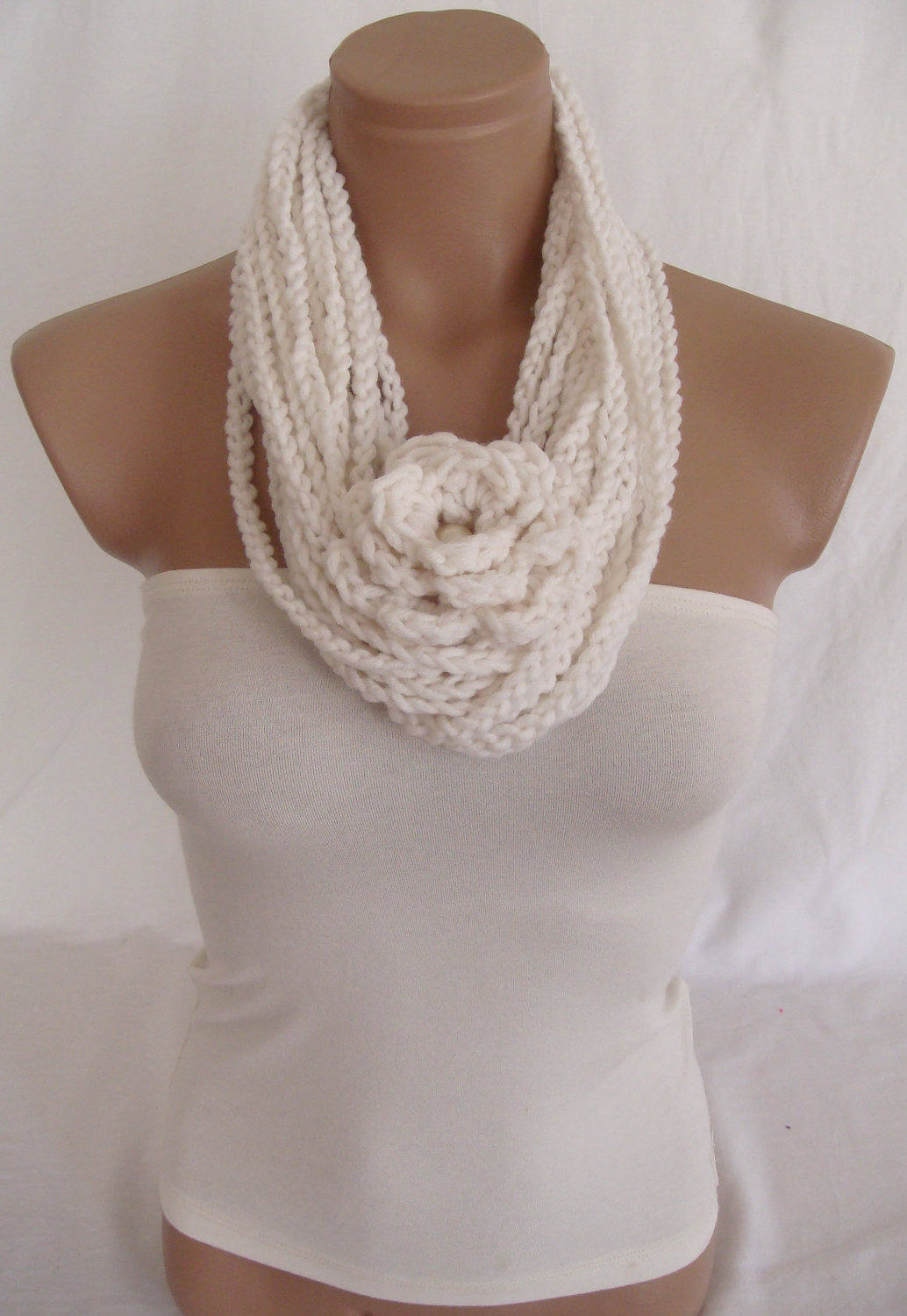 Crocheted Scarf, Infinity Rope Scarf, Chain Scarf Fall Winter Accessory ...