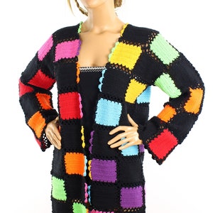 Multicolor Hand Crocheted Custom Cotton Check Women Jacket, Coat ...