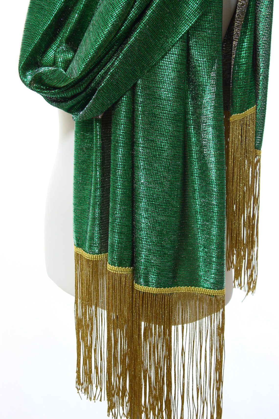 Gold Fringed Green Wedding Evening Shawl, Bridal Bridesmaid Accessories ...