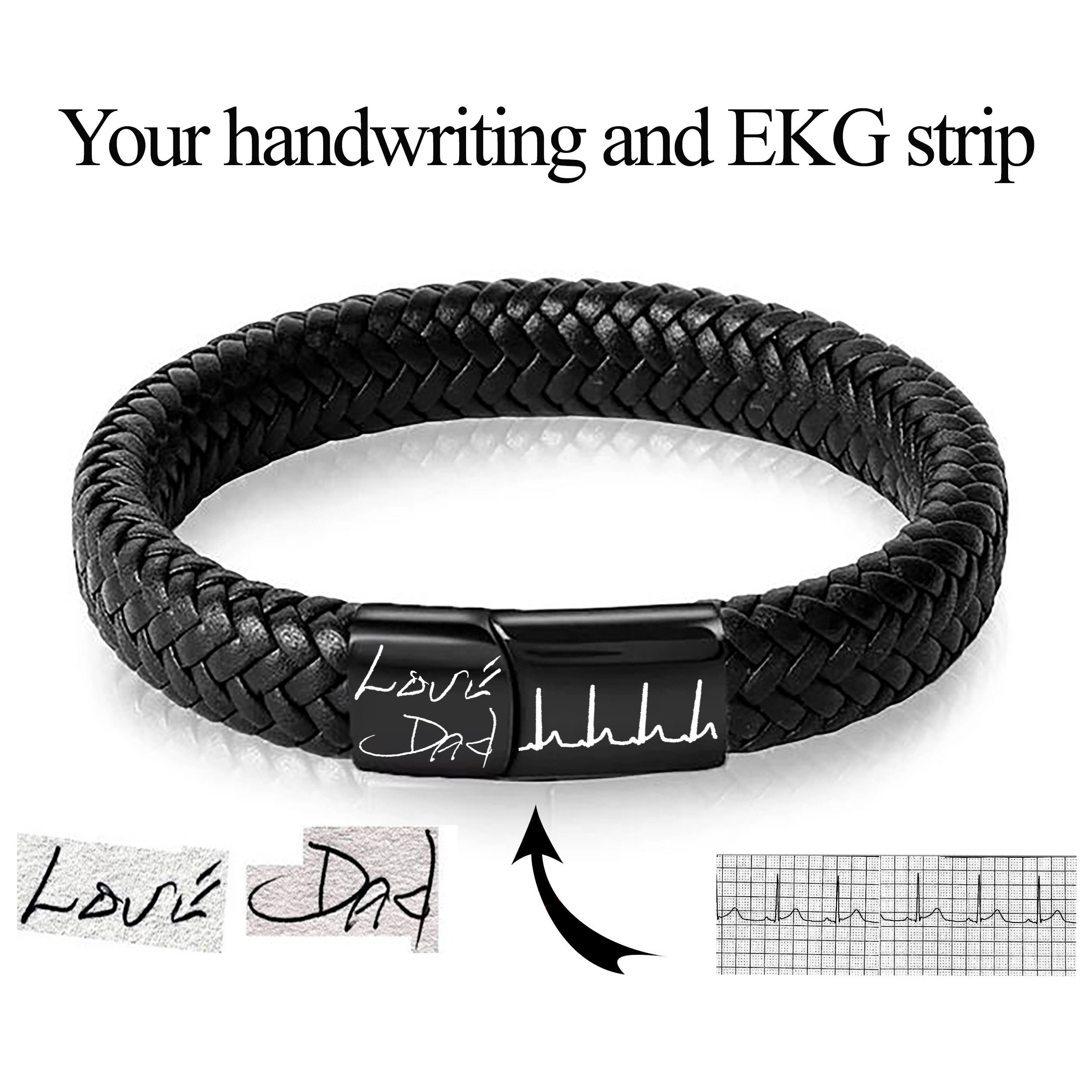 Personalized Braided Bracelet. Braided Leather Bracelet. Fingerprint ...