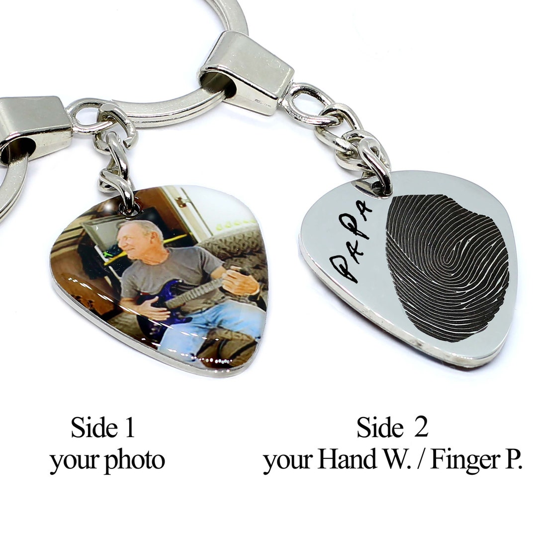 Personalized Finger Print Guitar Pick Keychain. Dad Gift. Mens ...