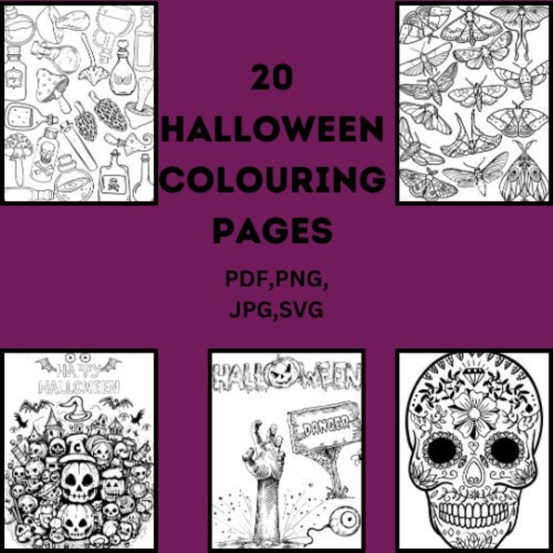Adult Spooky Halloween Coloring Pages Digital Colouring Book Etsy