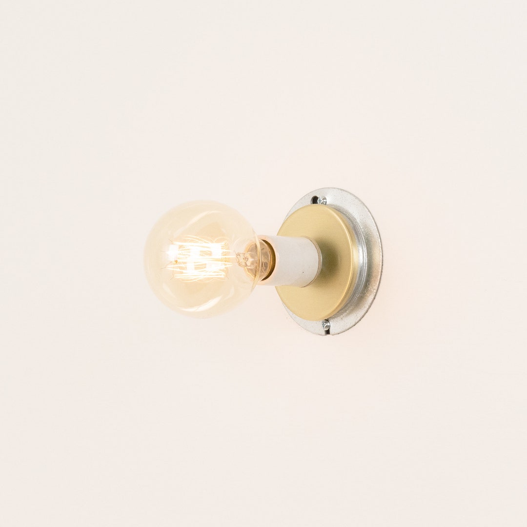 Wall Sconce With Porcelain Socket | Brushed Brass Cover & Galvanized ...