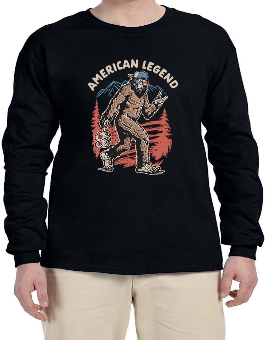 American Legend Sasquatch Bigfoot Beer Drinking Graphic Design Men's ...