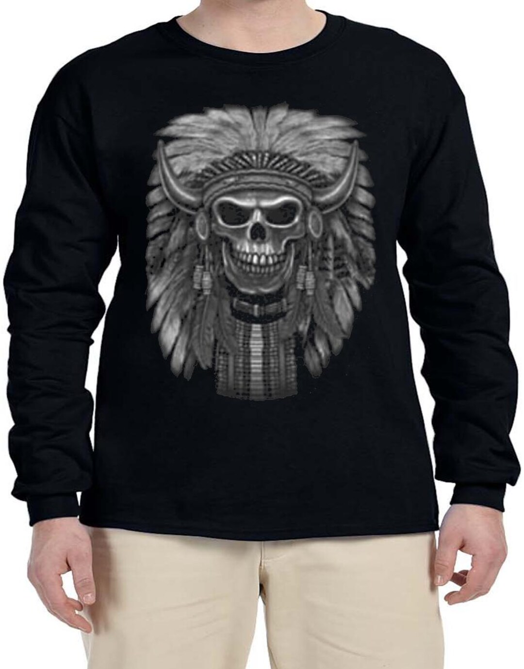 Western Indian Skull With Horns Tribe Graphic Design Logo Men's ...