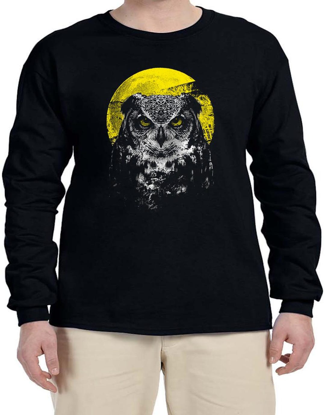 Owl Moon Graphic Design Owl Lover Graphic Design Clothing Apparel Long ...
