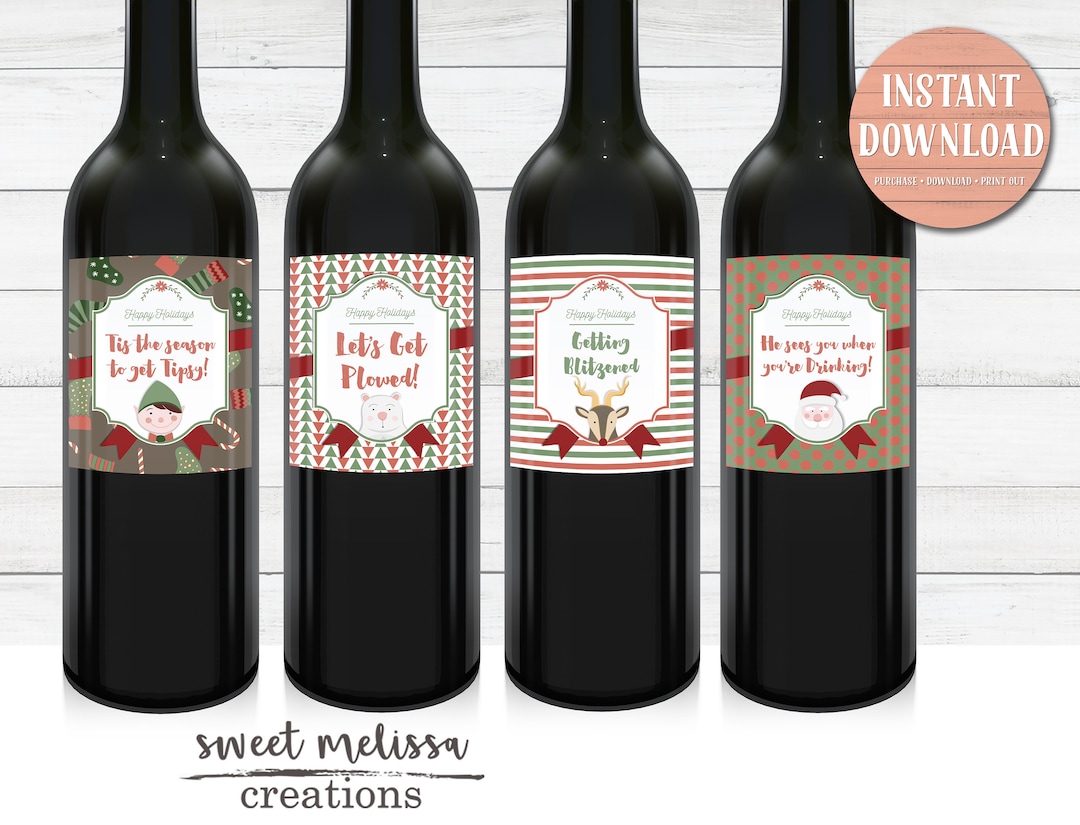 Funny Holiday Wine Labels Christmas Wine Labels Holiday Gift INSTANT ...