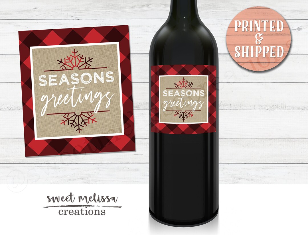 Seasons Greetings Wine Labels - Holiday Gift - Christmas Wine Labels ...
