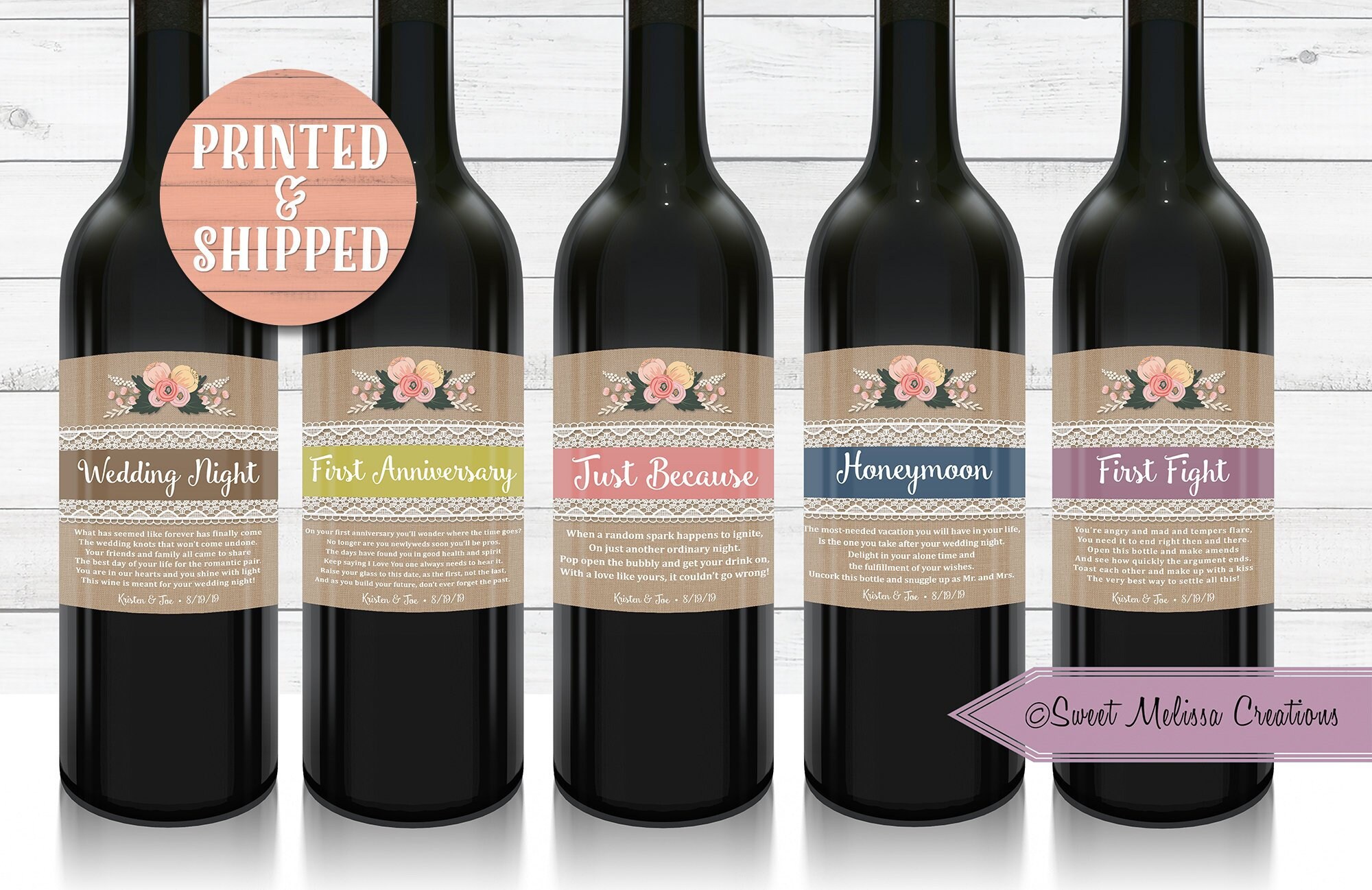 Rustic Wine Labels Wedding-1st Milestone-PRINTED-Custom w/ | Etsy