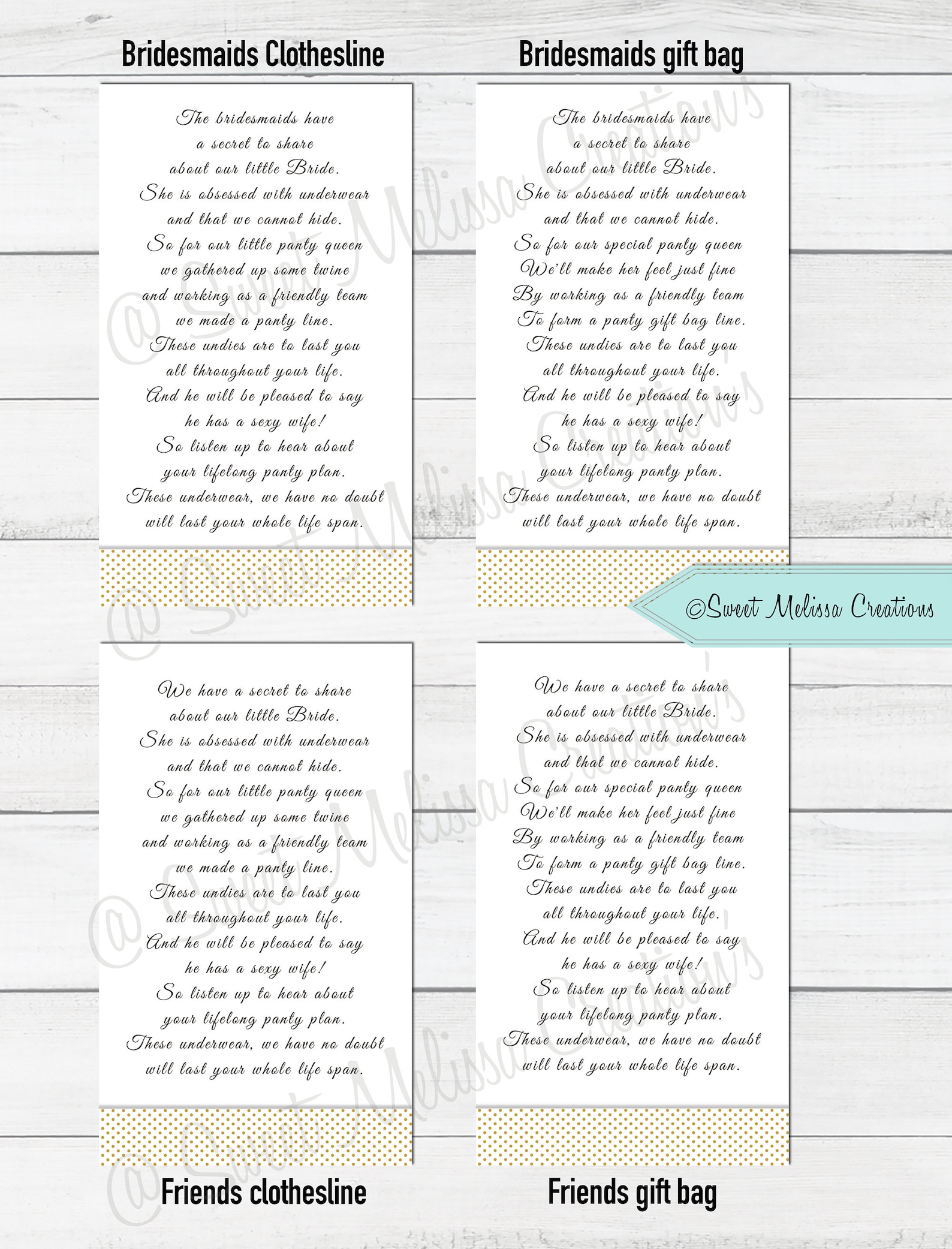INSTANT DOWNLOAD Panty Line Poem Cards-print at Home DIY sweet Melissa ...