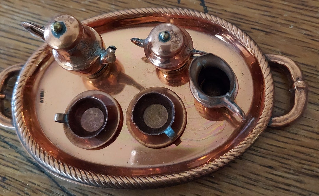 Miniature Vintage Copper Tea Service. Made in Italy. 8 Pieces. Tea Pot ...