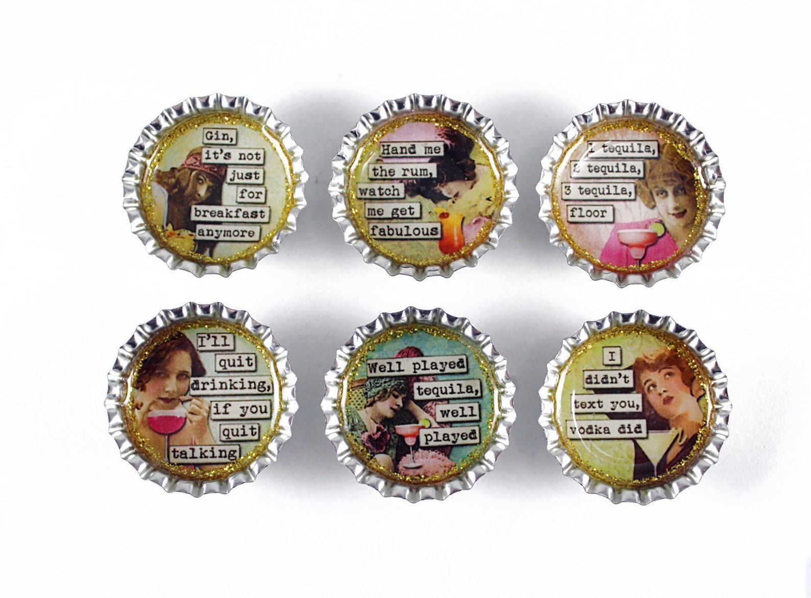 Drinking Ladies Magnets, Bottle Cap Magnets, Happy Hour, Funny Magnets ...