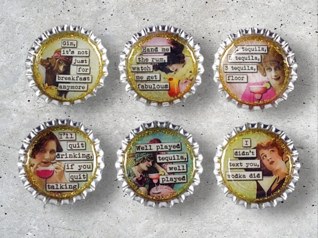 Drinking Ladies Magnets, Bottle Cap Magnets, Happy Hour, Funny Magnets ...