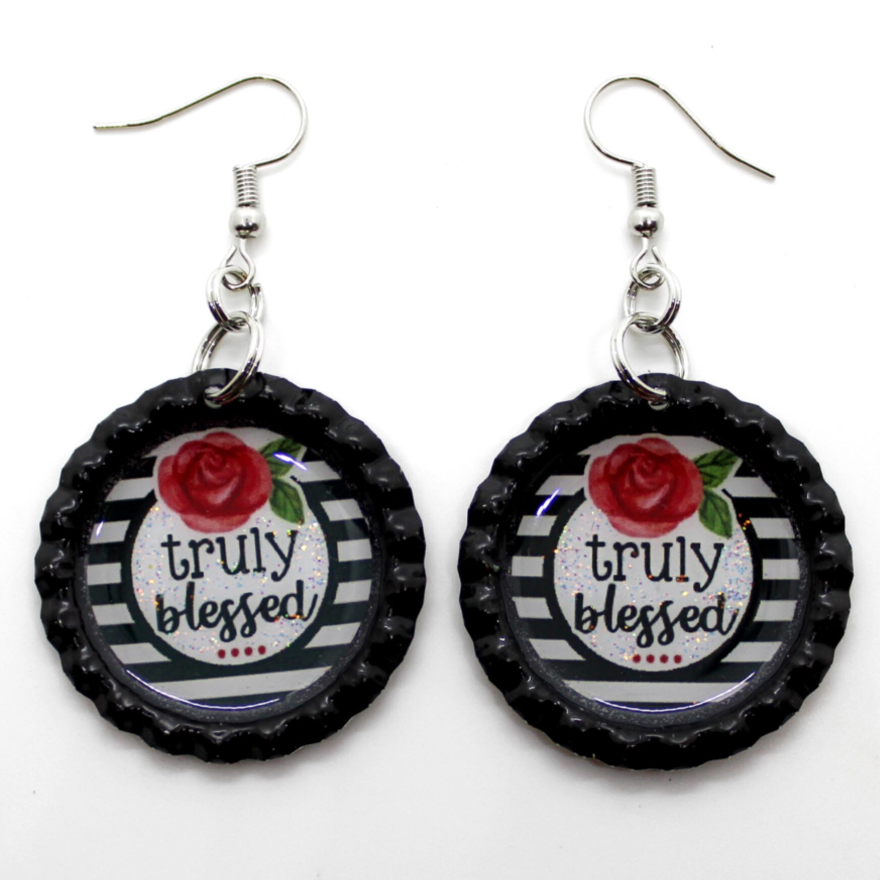 Truly Blessed Earrings, Positive Quote, Bottle Cap Earrings, Gift for ...