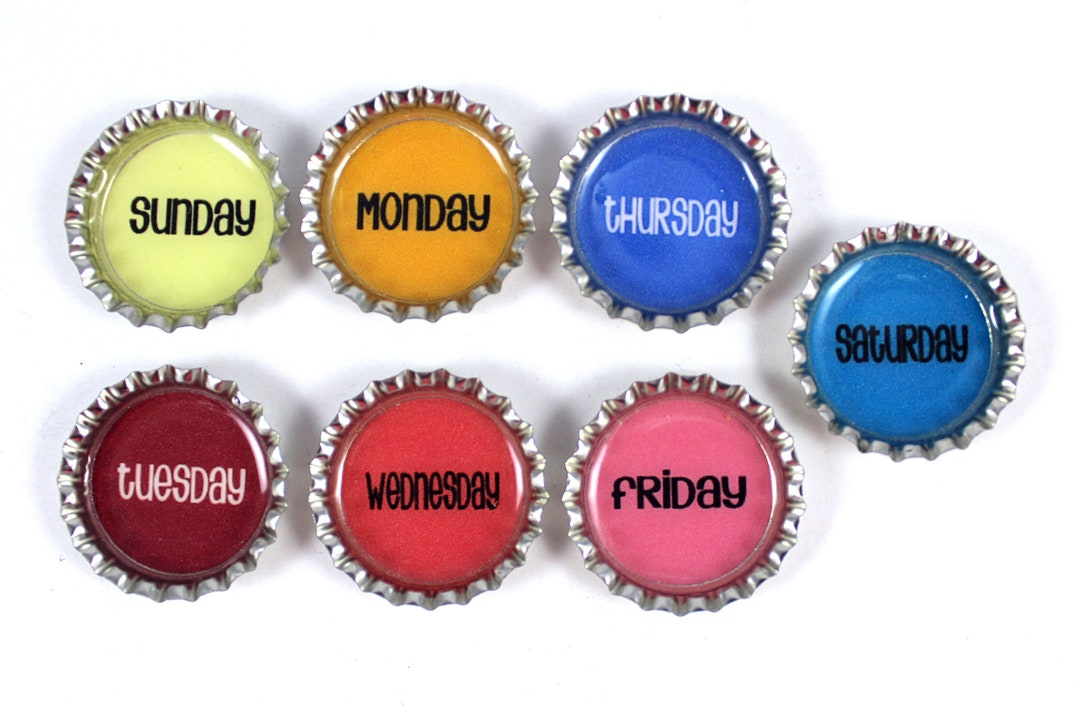 Chore Magnets, Day Magnets, Days of the Week, Bottle Cap Magnets ...