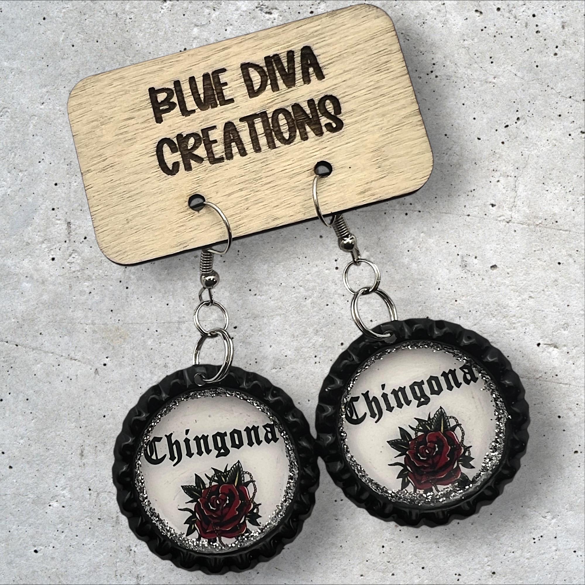 BlueDivaCreations Mexican Chingona Earrings Bottle Cap Earrings Latina Jewelry Latina Feminist Unique Accessories Gift for Her