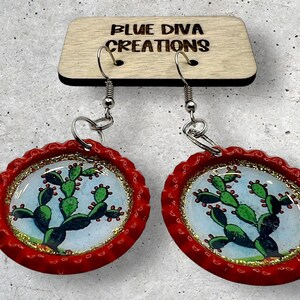 Mexican Loteria El Nopal Red Bottle Cap Upcycled Repurposed Earrings ...