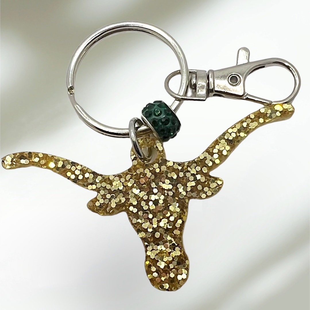 Large 3 Inch Longhorn Gold Glitter Resin Keychain, Bag or Backpack ...